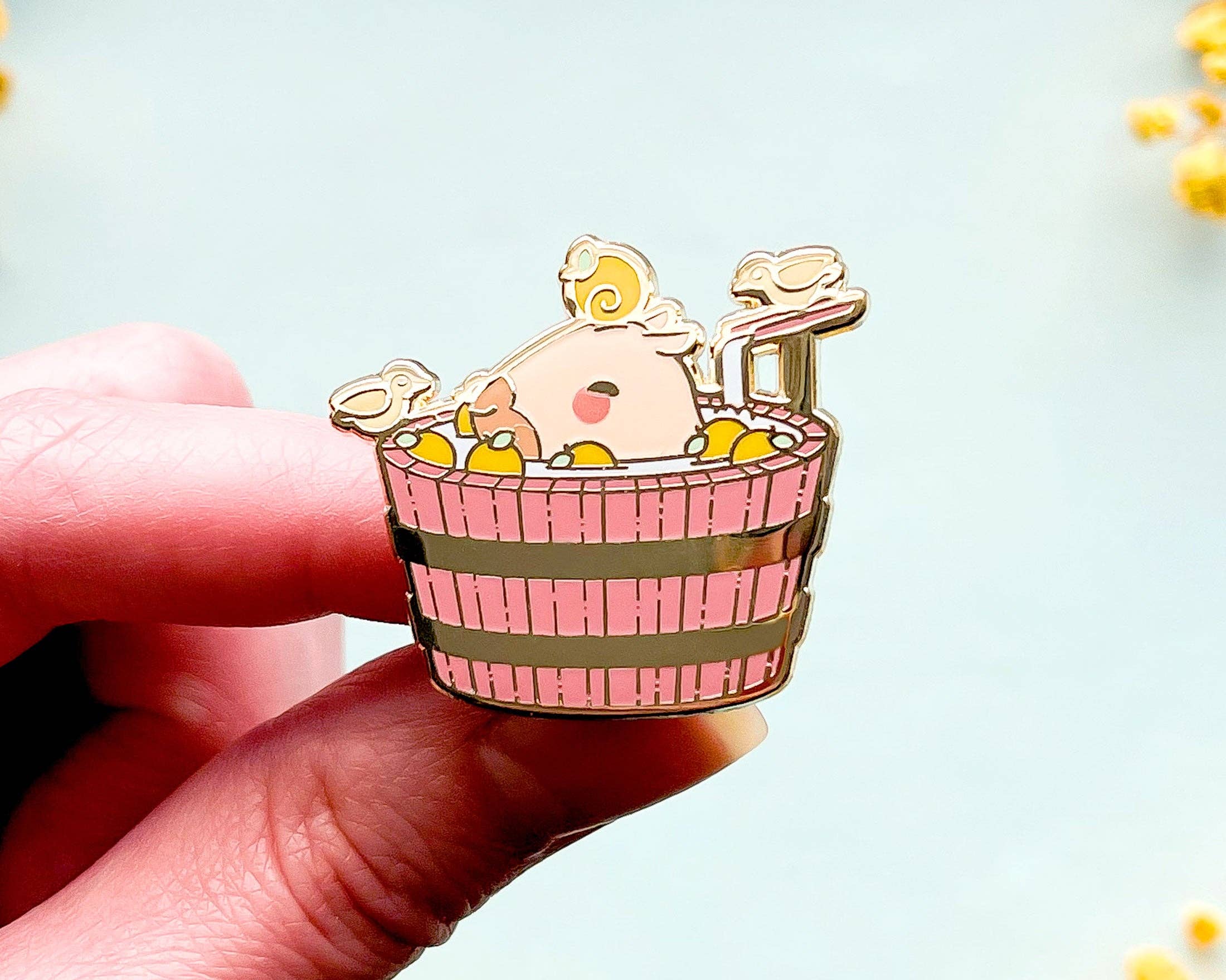 Curly the Capybara in a Bucket Spa Enamel Pin – Lolita Collective