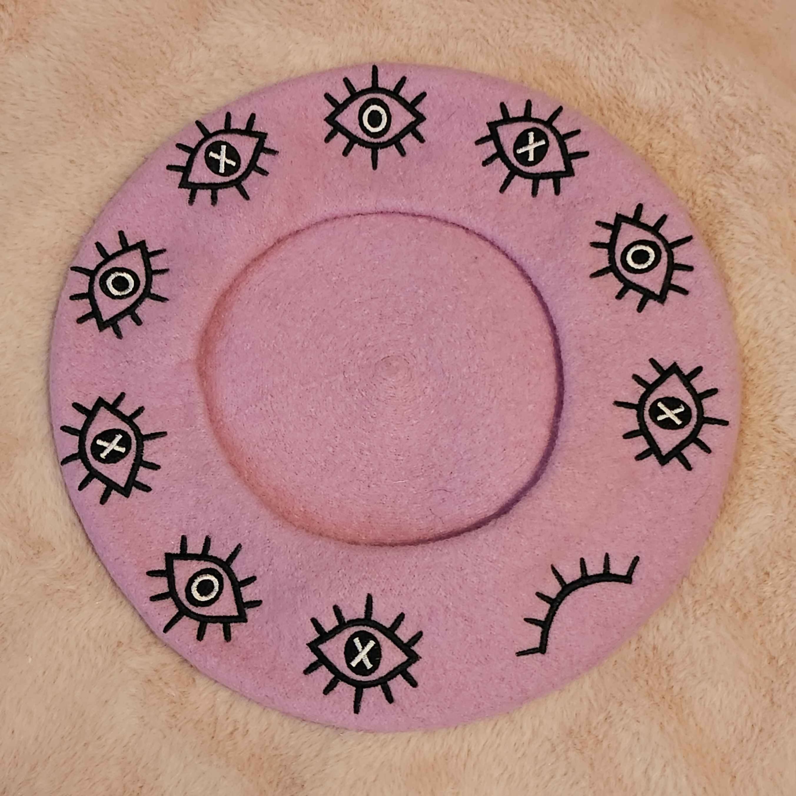 Embroidered Pink x Black Eye Beret – Lolita Collective